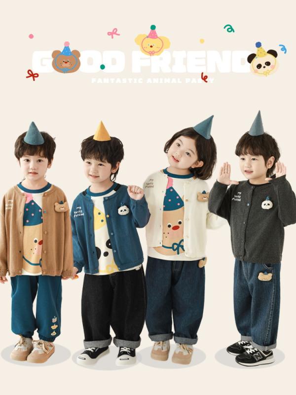 ニット キッズ 子供 長袖 カットソー カートゥーン 人形 ゆったり カジュアル 秋冬