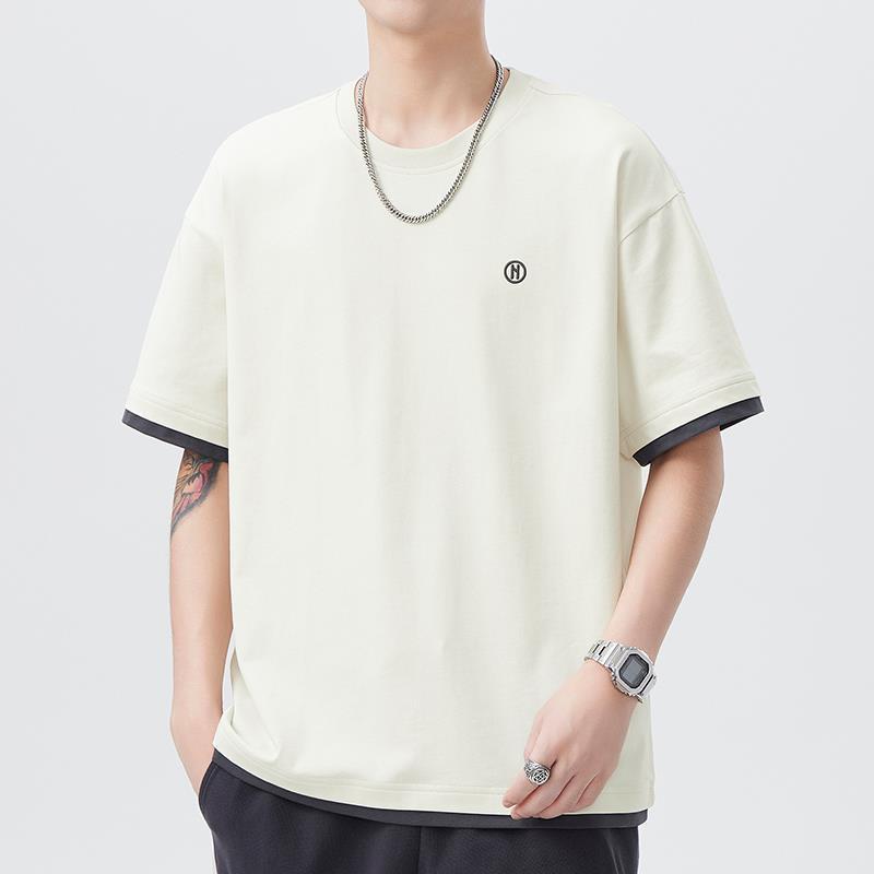 Tシャツ メンズ 男性用 春夏 ゆったりサイズ 刺繍 ラウンドネック トップス カットソー 半袖 カジュアル スタイル