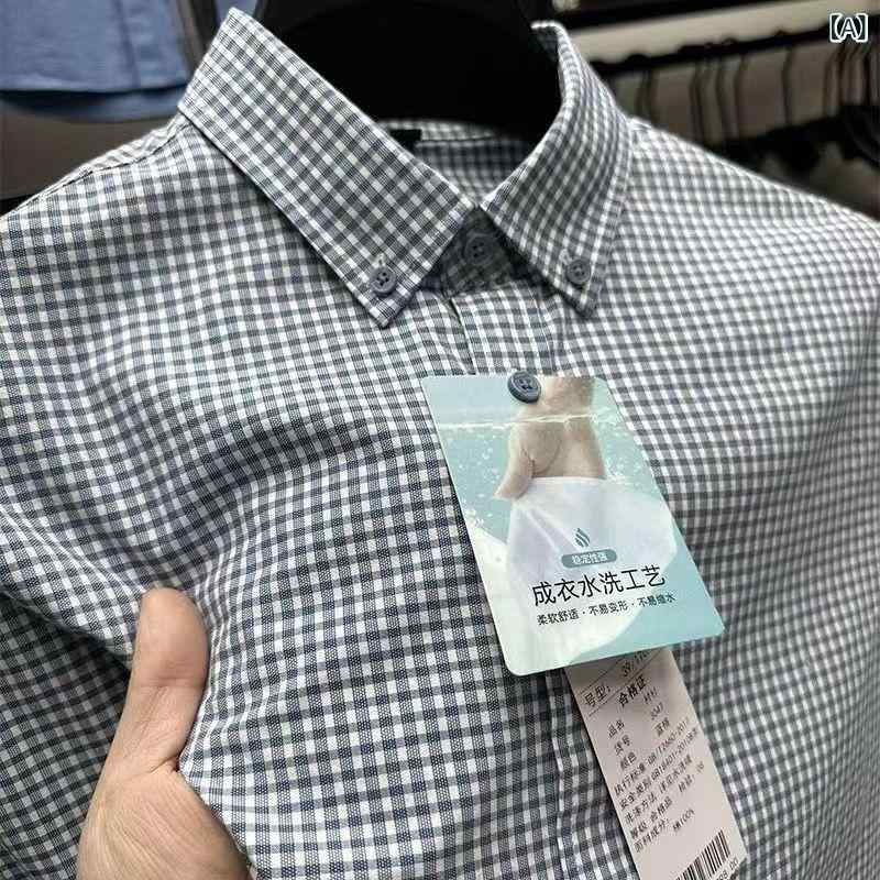 シャツ メンズ 男性用 長袖 トップス 春秋 上着 細格子柄 紳士服 通勤着