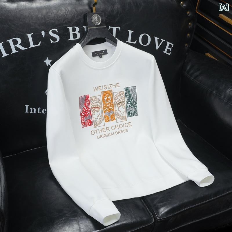 Tシャツ メンズ 長袖 トップス 秋冬 服 刺繍 上着 スリム インナー カットソー 体恤