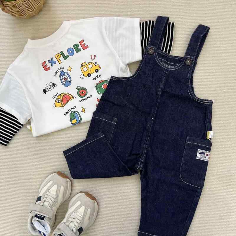 ベビー キッズ デニム オーバーオール ロングパンツ 春秋 男の子 女の子 Tシャツ パンツ 春物 子供 長ズボン
