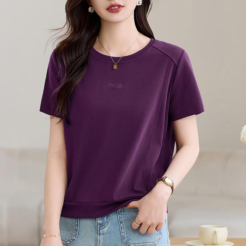 Tシャツ レディース 紫色 半袖 トップス 夏服 カジュアル スリム 体型カバー カットソー・主な素材: 綿・袖丈: 半袖・着丈: 普通(50cm以上65cm以下)・ネックライン: ラウンドネック・袖のタイプ: レギュラー・カラー: ライラ...