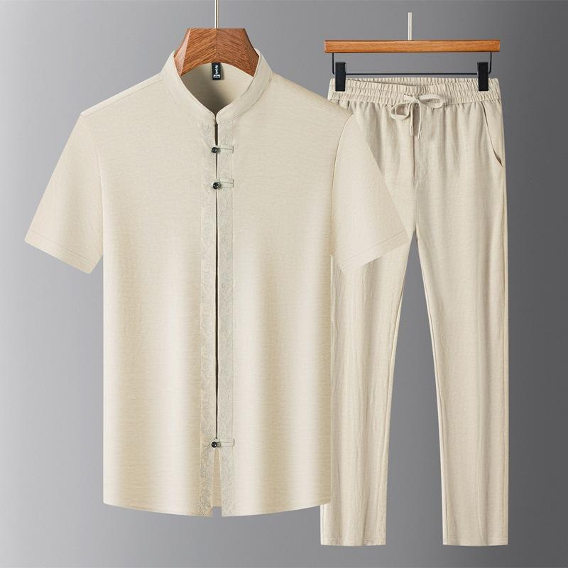 Tシャツ メンズ 半袖 コットン セットアップ 新中国スタイル カジュアル 2点セット リラックスパンツ 男性用 ルームウェア 普段使い