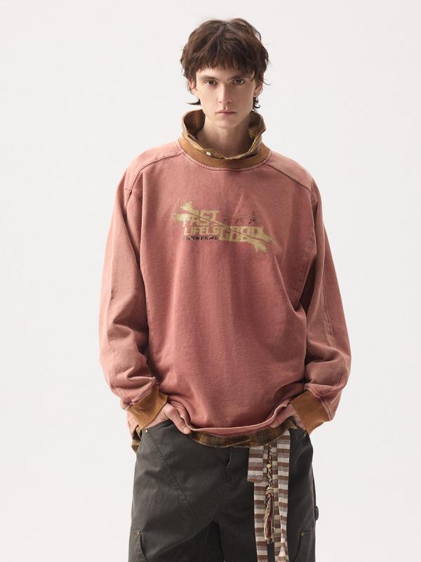 スウェット 男性用 ストリート アルファベット プリント ウォッシュ加工 長袖 ヘビーウェイト トップス 普段使い・スタイル: 日式复古・款式: 套头・领型: 无领・领口形状: 方领・袖丈: 長袖・厚薄: 普通・主な素材: 綿・主な素材の含...