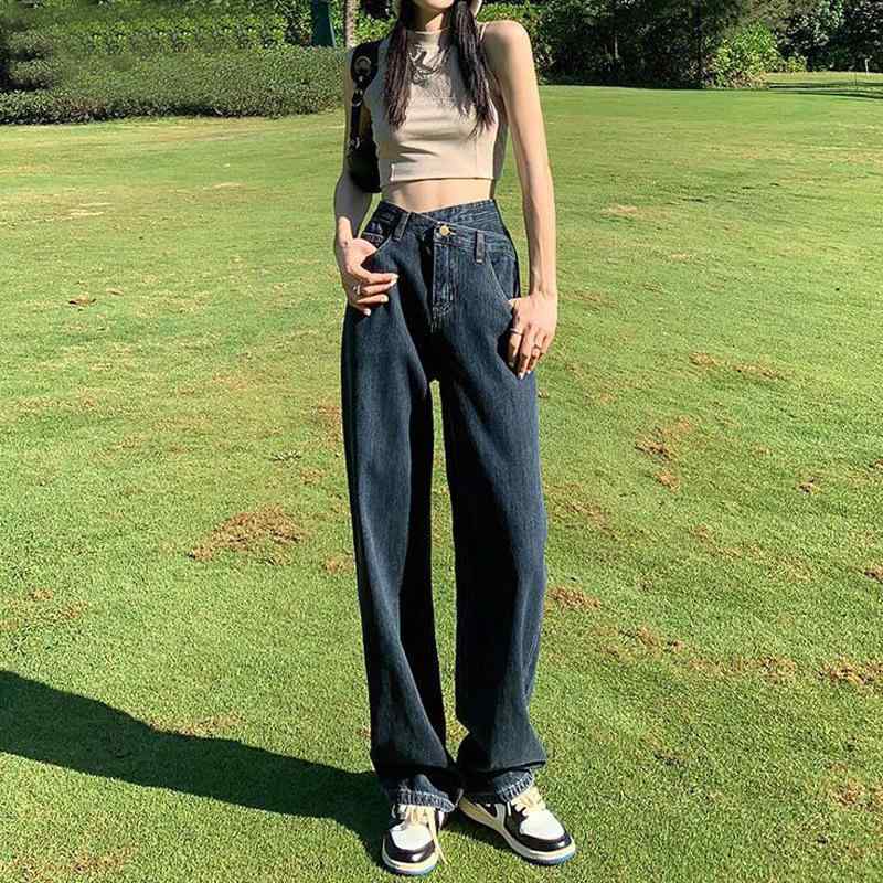 デニム レディース ハイウエスト ジーンズ 小柄 ゆったり ストレート ワイドレッグ ロングパンツ カジュアル 普段使い ボトムス 秋冬