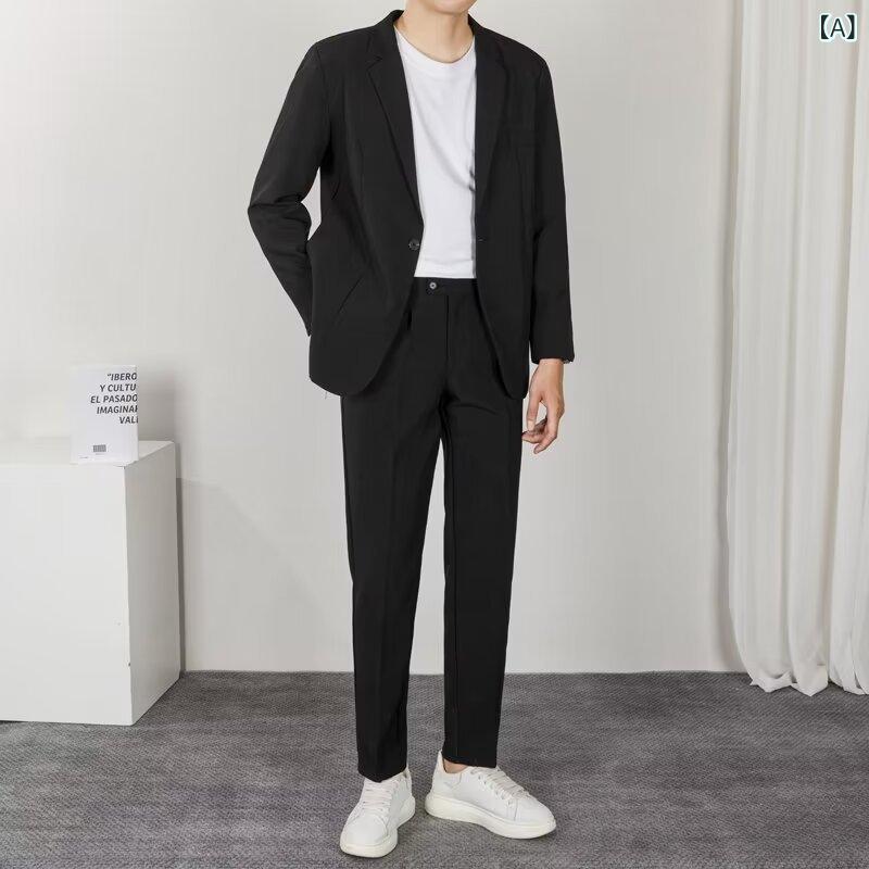 ジャケット メンズ 男性用 スリム 韓国風 セットアップ スーツ ビジネス アウター 2点セット カジュアル おしゃれ