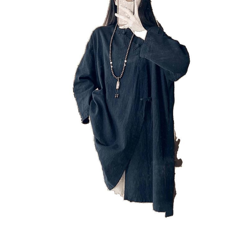 シャツ レディース 綿麻 新中式 チャイナ服 盤扣 唐装 トップス 仏系 禅意 中国風 茶服・パンツ丈: ロング・カラー: 麻色上衣+長ズボン, 麻色盤扣上衣, 麻色ワイドパンツ・サイズ: S, M, L, XL, 2XL, 3XL, 4X...