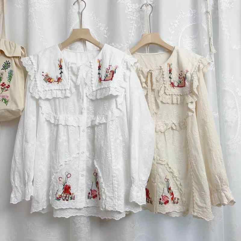 シャツ レディース 小清新 かわいい 刺繍 デザイン 接触冷感 伸縮性 ゆったり 白シャツ トップス