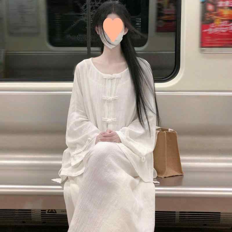 シャツ レディース 綿麻 新中式 禅意風 清冷 茶服 禅服 漢服 仏系 チャイナシャツ ブラウス 組み紐飾りボタン ゆったり