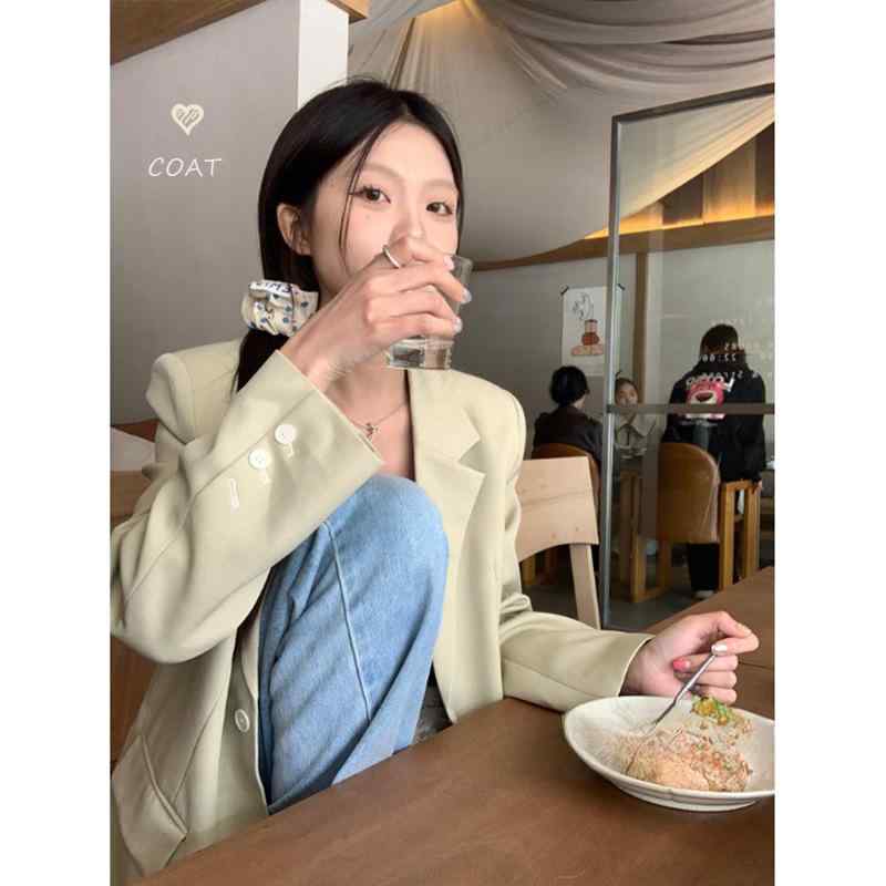 ジャケット レディース 春物 薄手 韓国風 ミントカラー カジュアル スーツ アウター テーラード ミドル丈 ゆったり