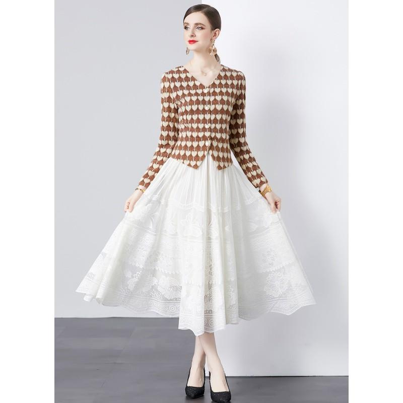 シャツ レディース 秋冬 レース ブラウス チュールスカート セットアップ 膝丈スカート フレアスカート Aライン 韓国ファッション きれいめ かわいい フェミニン エレガント 上品 お呼ばれ デート・スカート丈: ミモレ丈・流行のディテー...