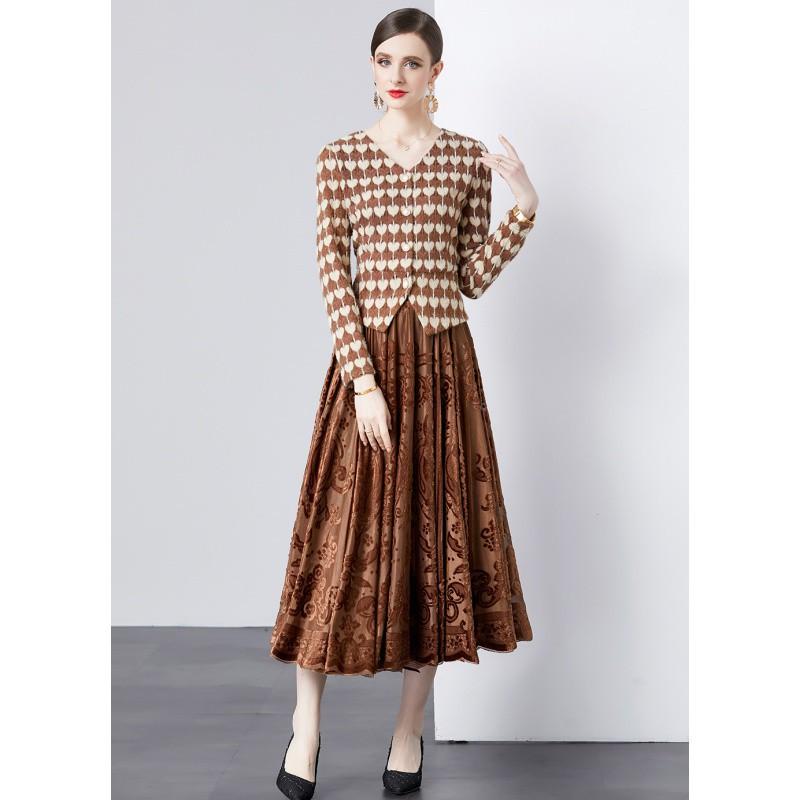 セットアップ レディース 磨毛 レース トップス ベルベット 提花 超大 スカート 2点 春秋 韓国風 かわいい おしゃれ