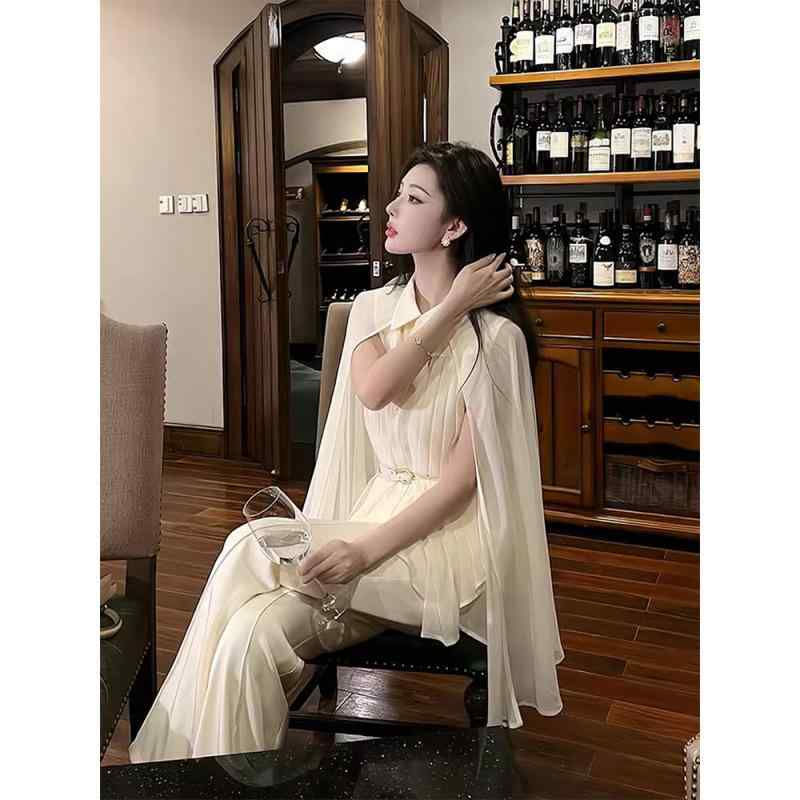 セットアップ レディース 冷淡系 高級感 エレガント きれいめ カットソー トップス ワイドパンツ 2点セット 春夏