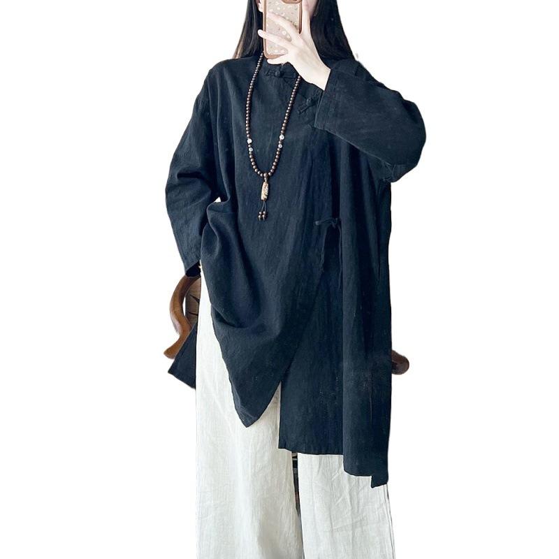 シャツ レディース 綿麻 新中式 漢服 チャイナ風 盤扣 唐装 トップス 仏系 禅意 中国風 茶服
