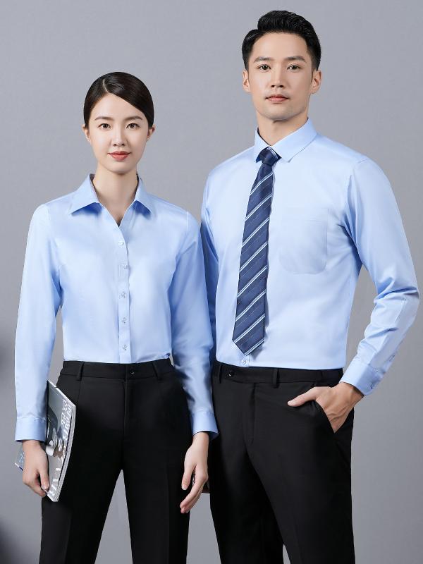 シャツ レディース 長袖 オフィス フォーマル 抗シワ ウエストシェイプ ブラウス 事務服 水色 ブルー系