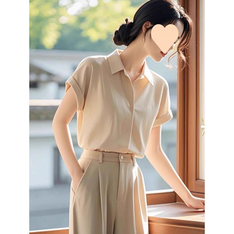 シャツ レディース パンツ セットアップ 高級感 きれいめ エレガント ブラウス スラックス 上下セット オフィスカジュアル オフィススタイル 通勤 サマー