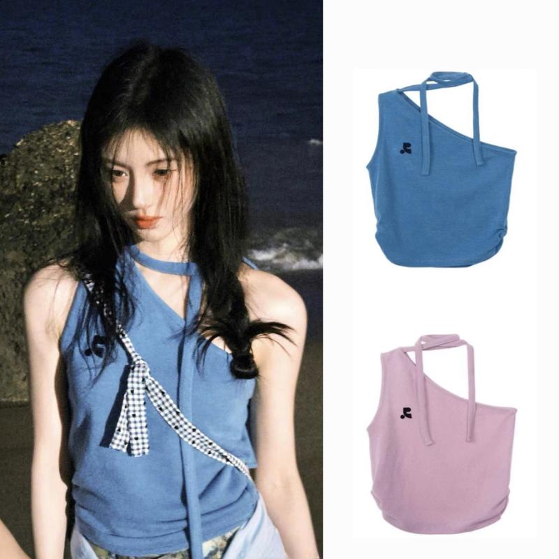 2タンクトップ レディース 挂脖 斜めがけ 無袖 トップス スリム ピッタリ タイト かわいい