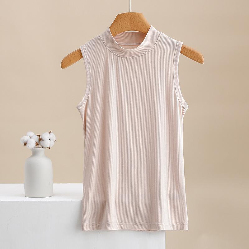 タンクトップ レディース ファッション 重ね着 トップス ノースリーブ スリム 高級感 インナー ハーフネック 無地 レイヤード ストレッチ カットソー