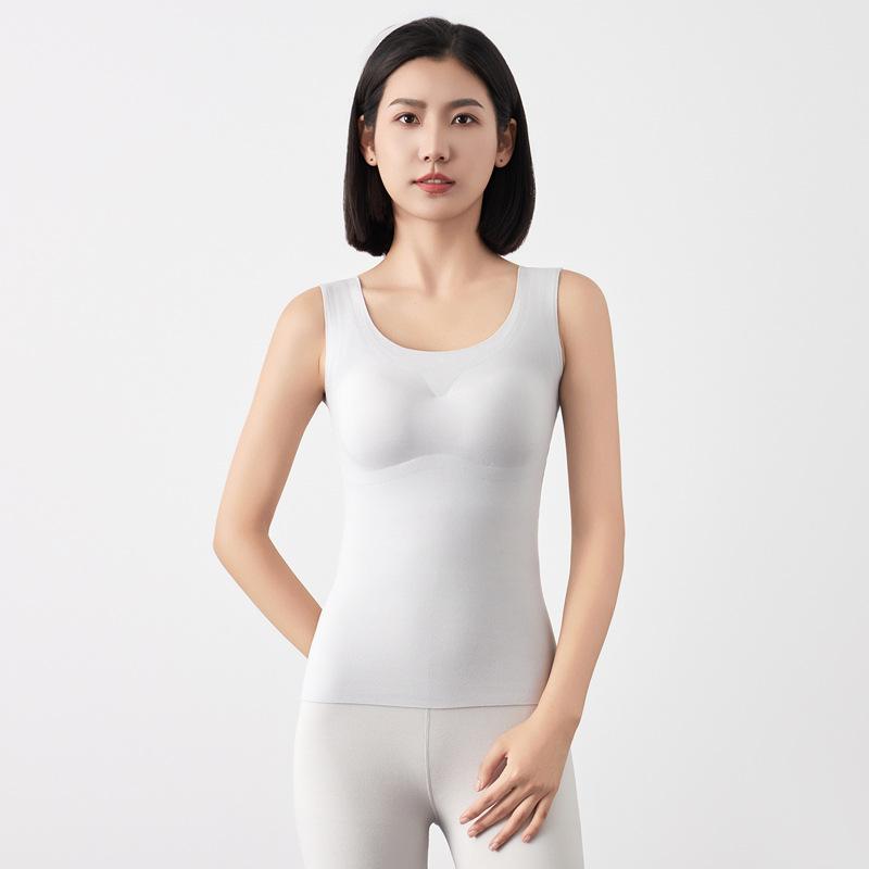 ベスト レディース 秋冬 接触温感 Uネック インナー デコルテ 保温 あったか 胸パッド付き トップス 肌着