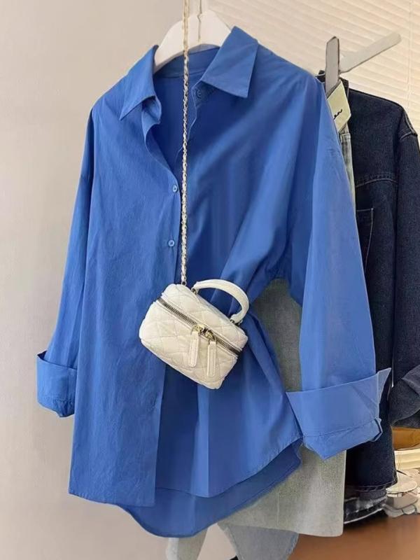 シャツ レディース 春秋 新型 職業 小柄 無地 カジュアル 重ね着 長袖 ブラウス ジャケット トップス 綿100％