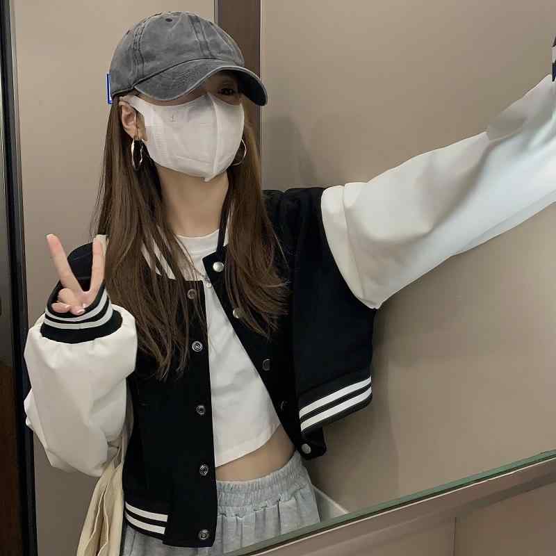 ジャケット レディース 秋冬 配色 野球服 アウター デザイン ゆるかわ ゆったり カジュアル 学生 上着 女性