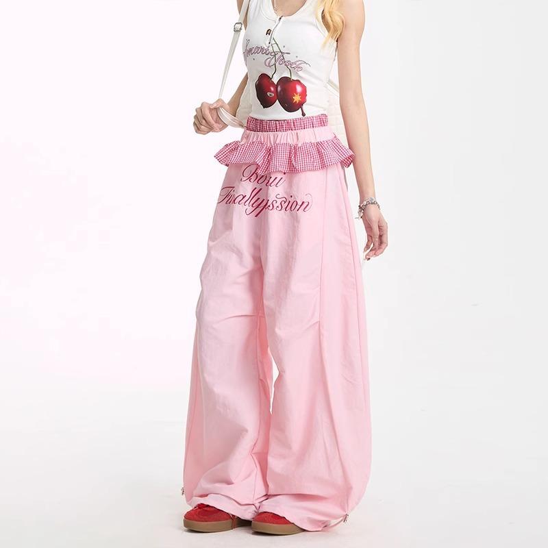 パンツ レディース バレエスタイル 格子柄 花柄 レース 接触冷感 速乾 ワイドレッグパンツ ゆったり かわいい カジュアル 春夏 普段使い