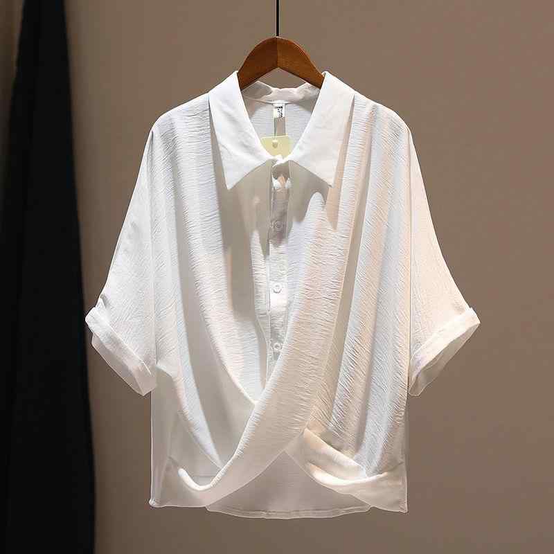シャツ レディース ゆったり 体型カバー デザイン トップス 韓国風 着痩せ 大きいサイズ 春夏