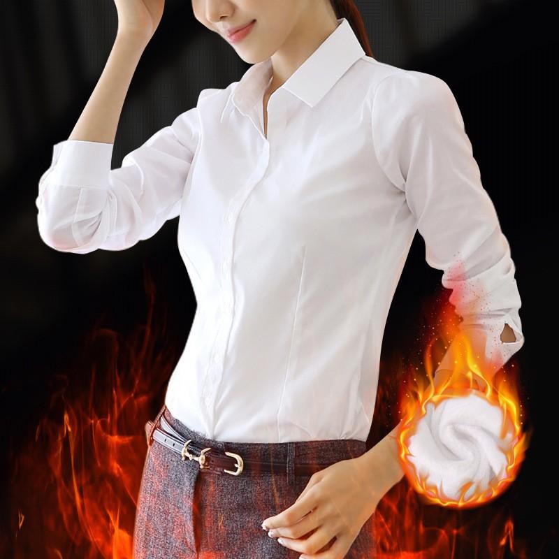 シャツ レディース 秋冬 裏起毛 大きいサイズ オフィス ブラウス トップス 事務服 ワイシャツ 白 無地 長袖 綿100% 形態安定・素材: 綿・柄: 無地・スタイル: カーディガン・袖丈: 長袖・袖のタイプ: レギュラー袖・カラー: ホ...