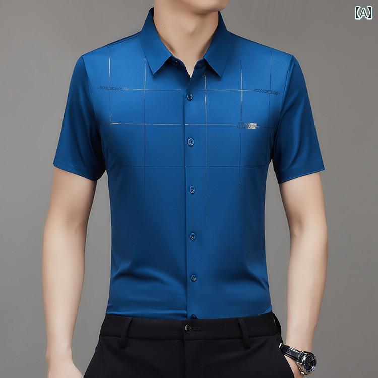 シャツ 男性用 半袖 接触冷感 無地 伸縮性 ストレッチ 薄手 涼しい ビジネス カジュアル 普段使い