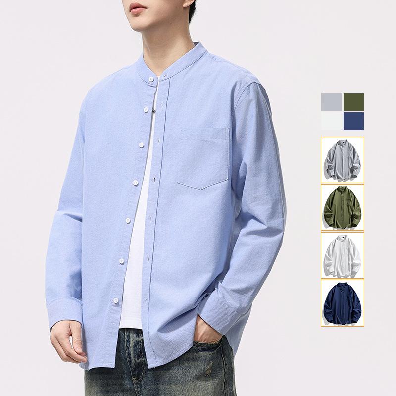 シャツ メンズ 男性用 長袖シャツ 宽松 形状 亨利领 无地 トップス 接触冷感 吸湿速乾 しわになりにくい オックスフォード