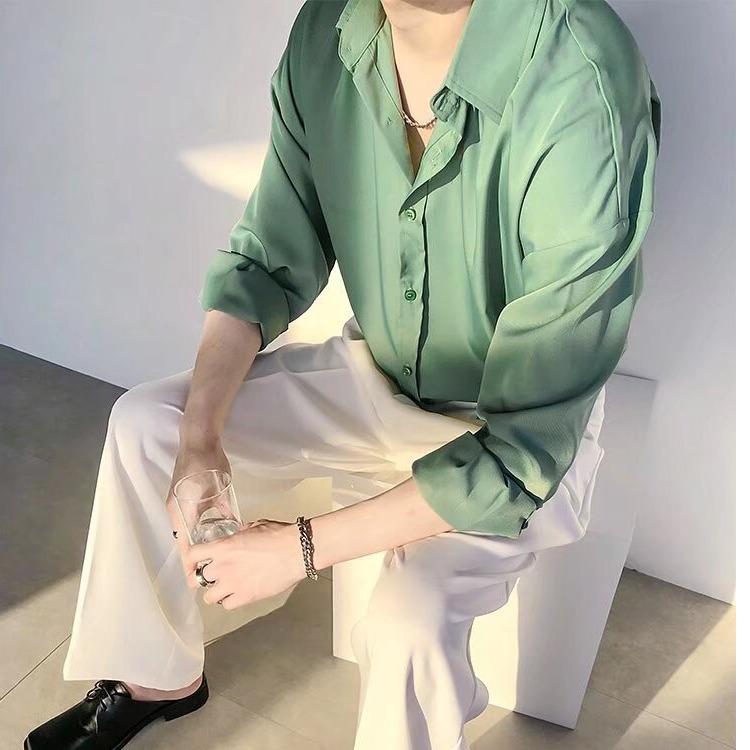 シャツ メンズ 男性用 長袖 接触冷感 薄手 トップス ラフ アウトドア カジュアル・素材: 真丝、亚麻・スタイル: 青春流行・版型: 宽松型・ネックライン: 立领・袖丈: 長袖・柄: 碎花・厚さ: 普通・対象: 青少年、成人・対象性別: ...