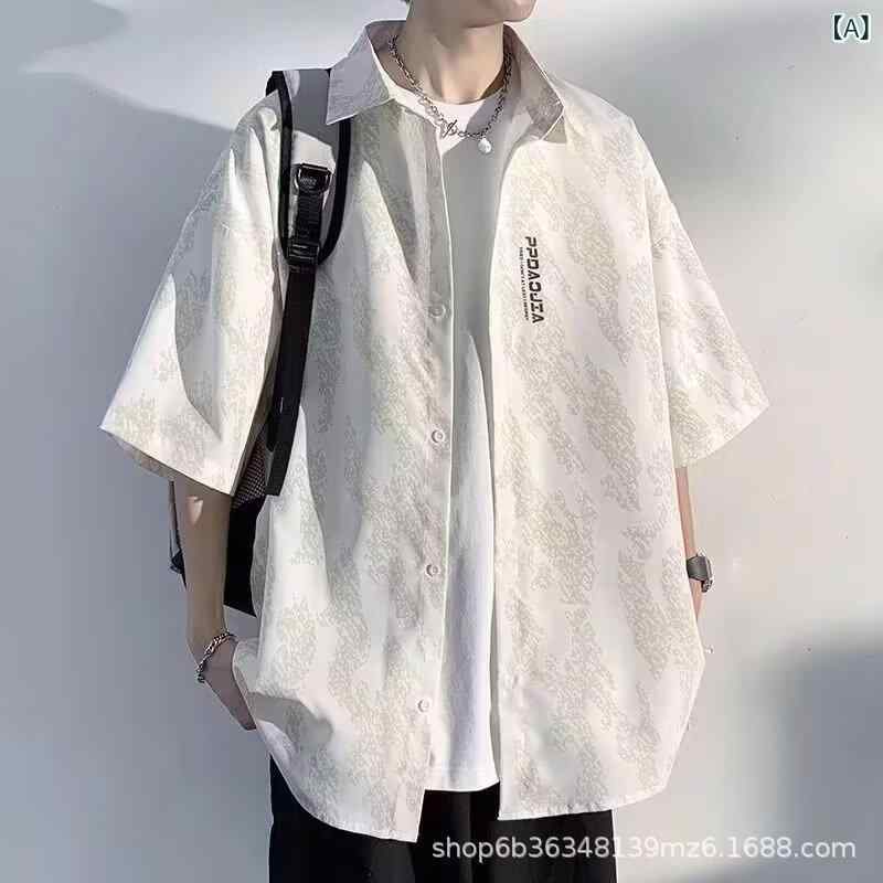 シャツ メンズ 男性用 半袖 薄手 カジュアル トップス 日系 宽松 アウター ジャケット