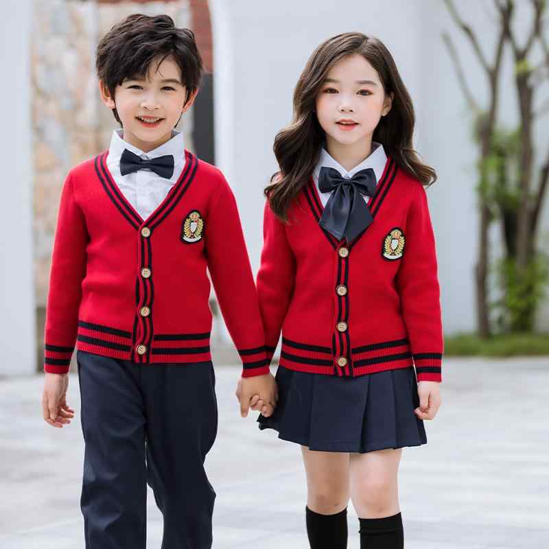 子供用 スクールウェア セットアップ 幼稚園 小学生 制服 ニット カーディガン ジャケット 春秋冬 3点セット