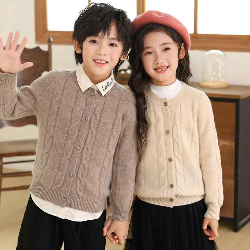 ニット・セーター キッズ ベビー 2024年 秋冬物 男の子 女の子 七針編み 厚手 ウール カーディガン ニット あったか アウター