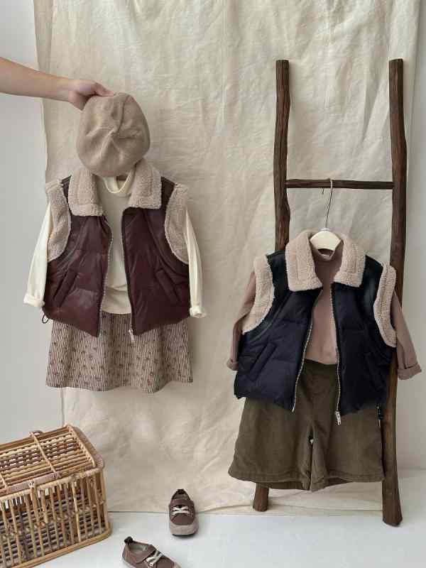 子供 ダウンベスト フェイクファー 切り替え 厚手 秋冬 あったか 防寒着