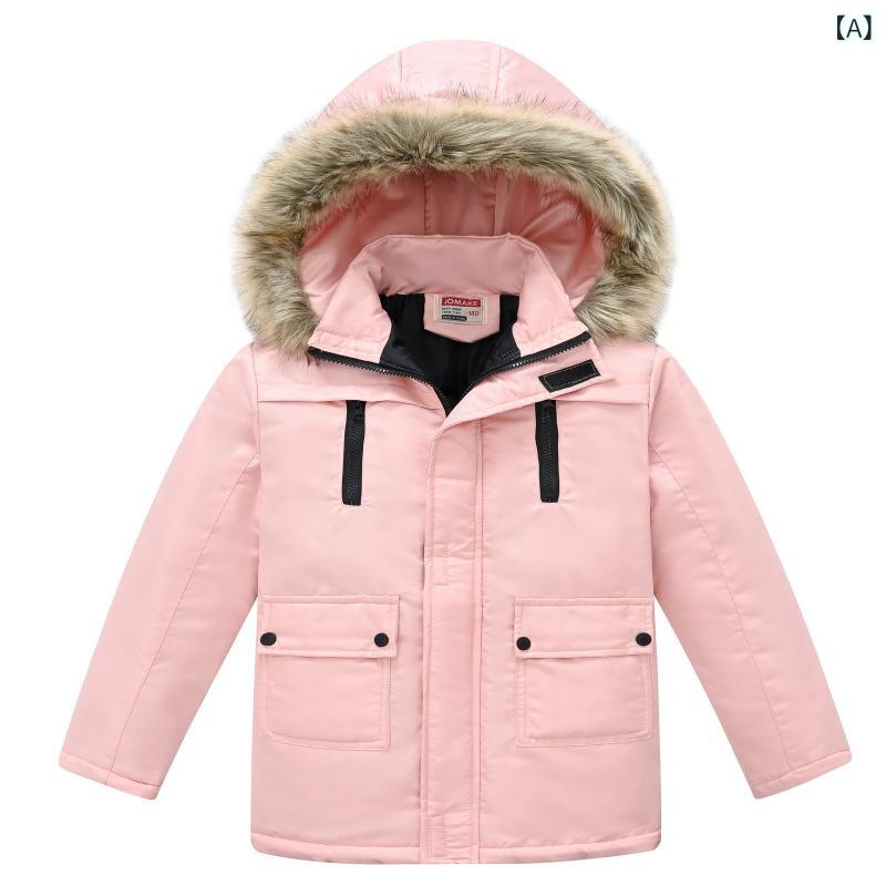 2綿入りジャケット キッズ 子供 男女兼用 帽子付き 取り外し可能 厚手 ファー襟 アウター 防寒 普段使い かわいい 秋冬