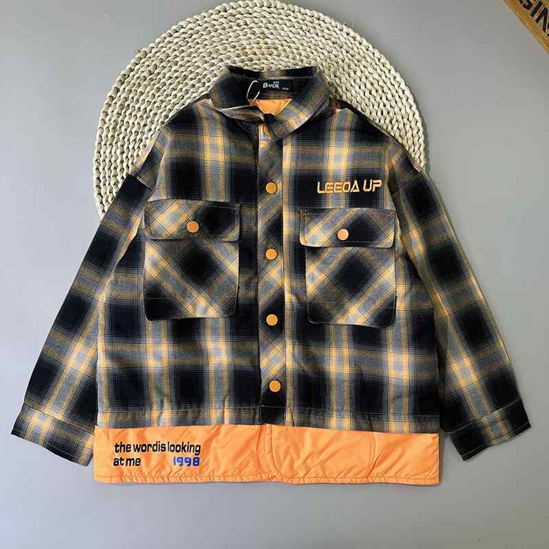 子供服 アウター 切り替え チェック柄 コットン ゆったり 男女兼用 春秋冬 ファッション