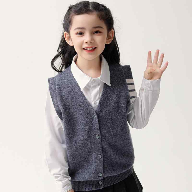 ニット キッズ ベスト 男女兼用 子供 服 ウール カーディガン アウター レイヤード スタイル 防寒 秋冬