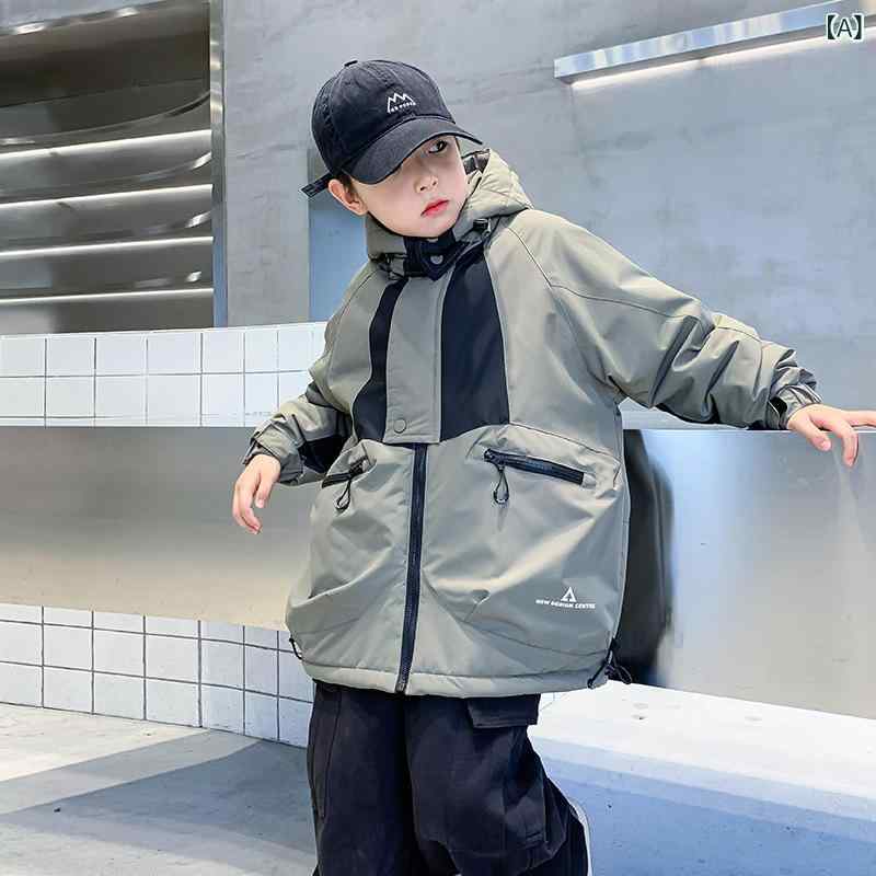 綿入りジャケット キッズ 男の子 子供服 アウター フード付き ジャンパー 配色 厚手 秋冬