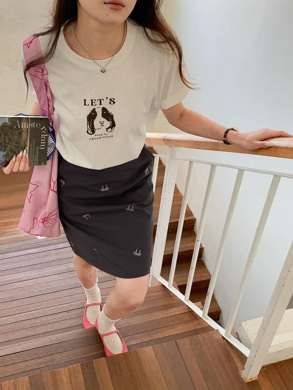 Tシャツ 男性用 半袖 カットソー レトロ カートゥーン アルファベット 犬柄 コットン カジュアル