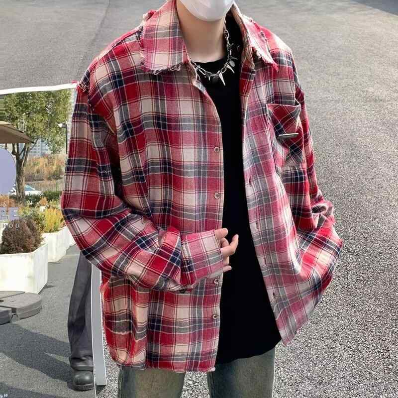 シャツ 男性用 春秋 格子柄 レトロ 配色 長袖 シャツ アウター トップス 普段使い 通勤用