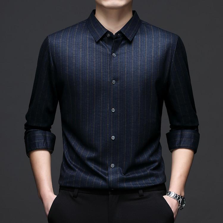 シャツ メンズ 男性用 長袖 ビジネス カジュアル ストレッチ 無地 形態安定 リネン風 再生繊維