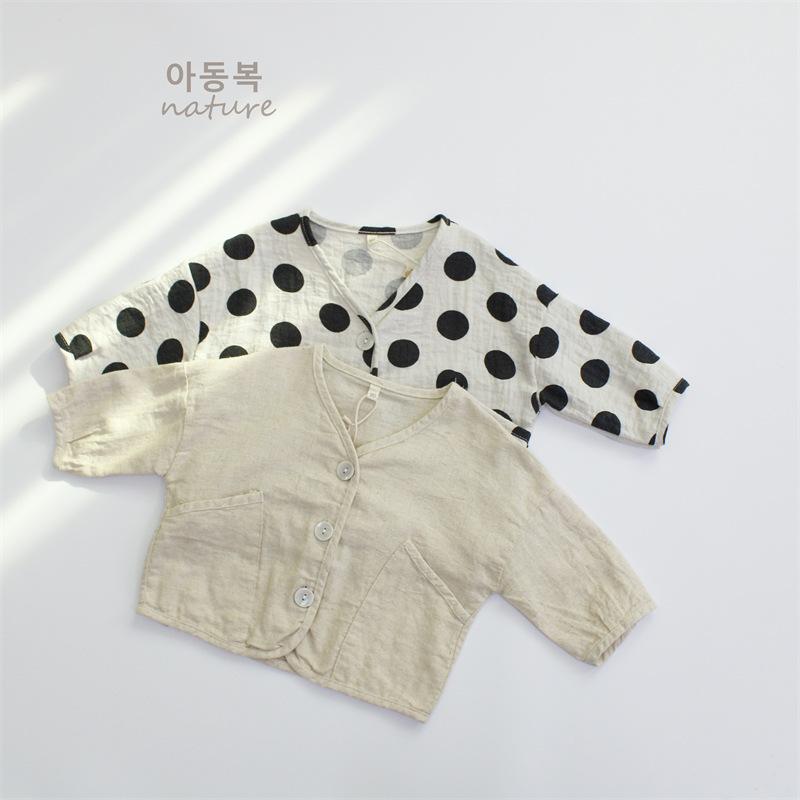 ジャケット キッズ 子供服 男女兼用 コットンリネン 韓国風 ゆったり ダブルポケット Vネック カーディガン