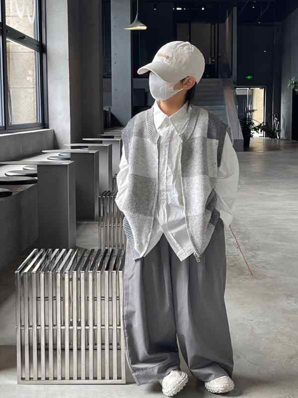 子供服 男の子 ニット カーディガン ベスト 春秋 格子柄 韓国風