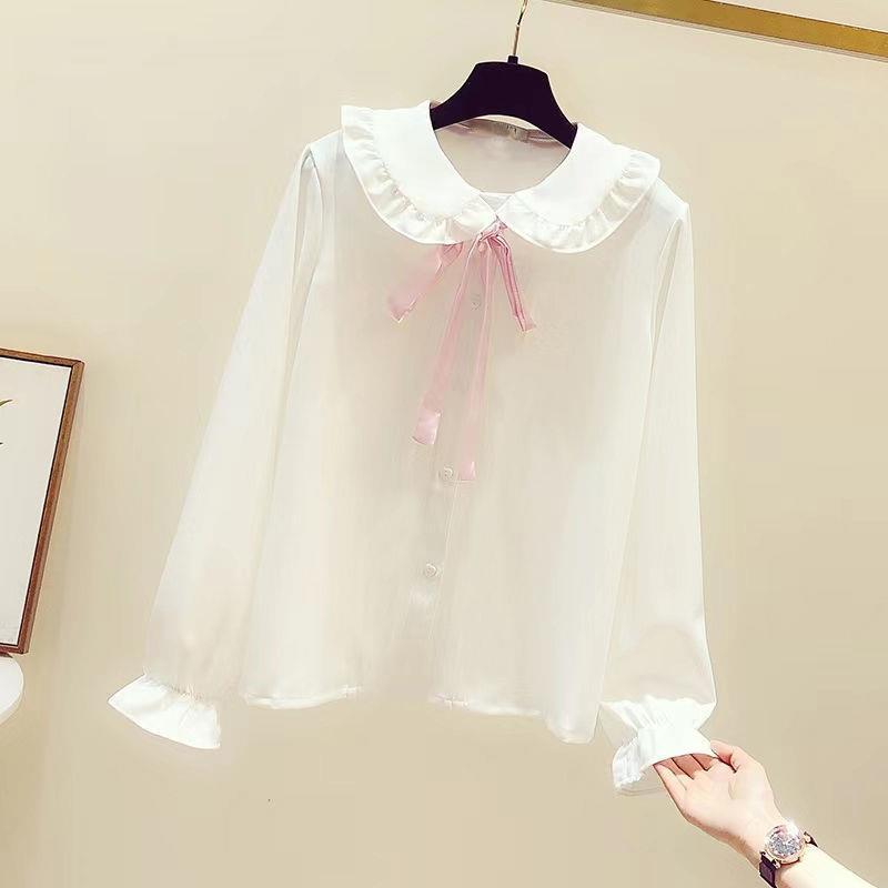 シャツ ガールズ 春秋 韓国風 子供服 中大童 蝶結び 丸襟 フリル かわいい