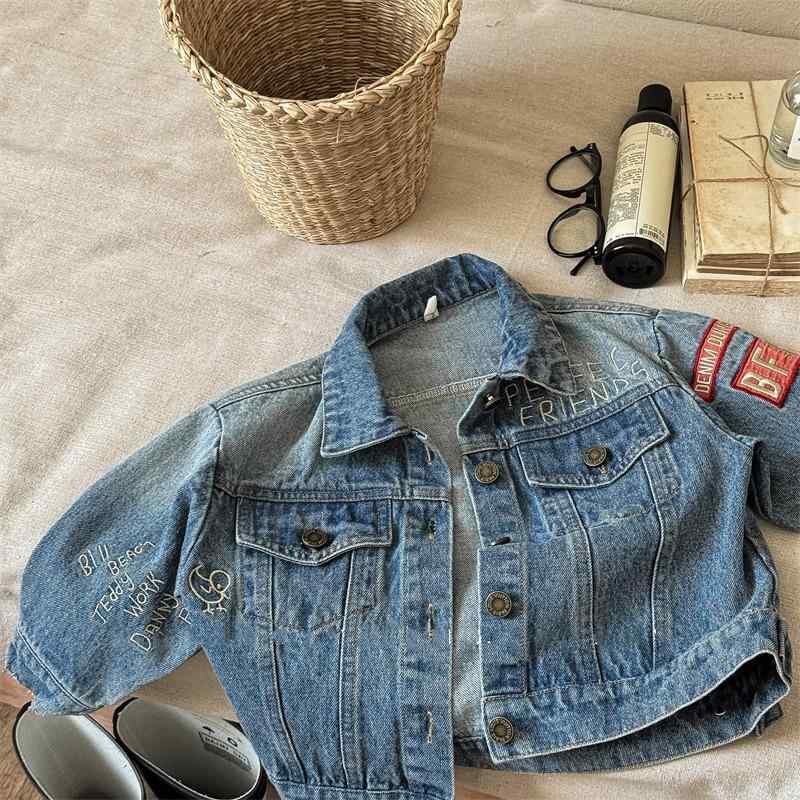 2子供服 ジャケット 男女兼用 刺繍 デニム アウター レトロ ヴィンテージ Gジャン デニム 開襟 羽織りもの
