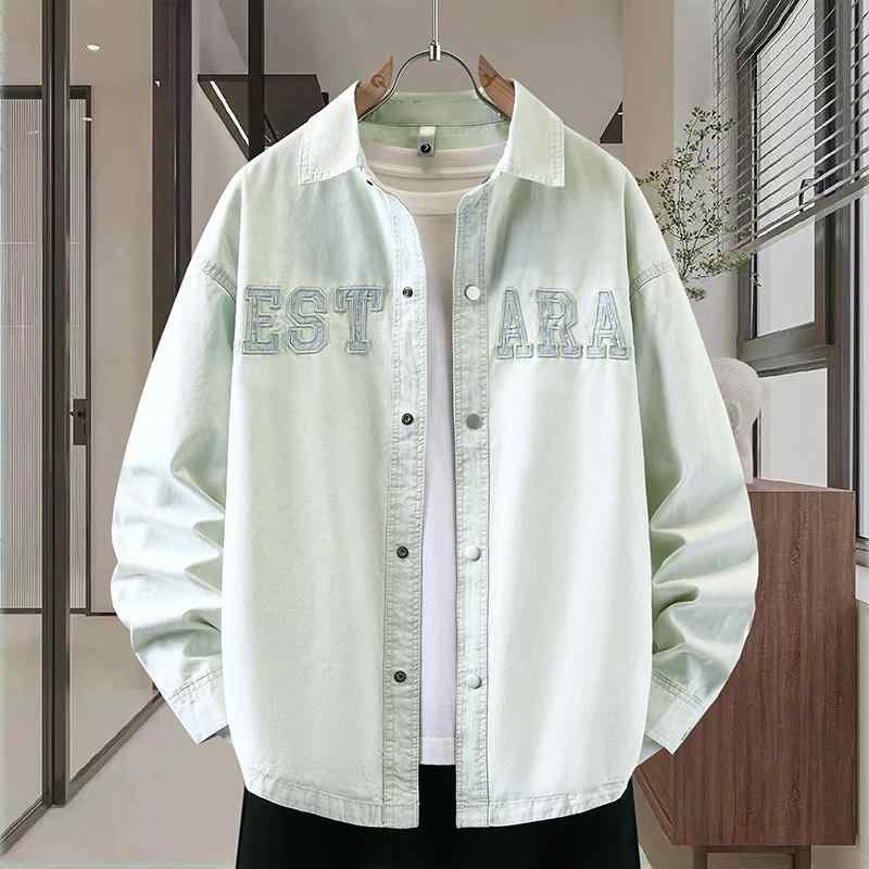 シャツ メンズ 長袖 春秋 韓国風 カジュアル トップス 中学生 高校生 デニム 切り替え 羽織り