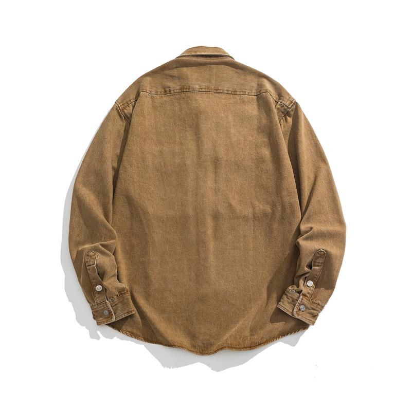 シャツ 男性用 水洗 ウォッシュド加工 デニム レトロ トップス 古着風 アメカジ 秋