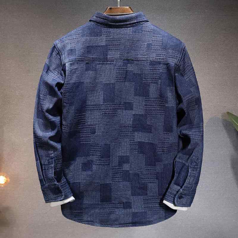 シャツ 男性用 デニムシャツ 提花 ゆったり 肩落ち カジュアル デニム トップス 中国製