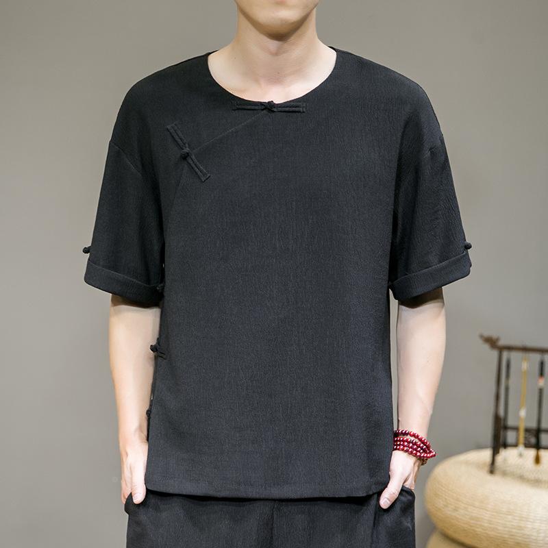 シャツ 男性用 麻 リネン トップス チャイナ風 アジアンテイスト 無地 半袖 斜めボタン 宽松 ゆったり・生地: 麻類混紡・スタイル: 中国風・タイプ: 開衫・フィット: ゆったり・ネックライン: スタンドカラー・袖丈: 半袖・柄: 無地...